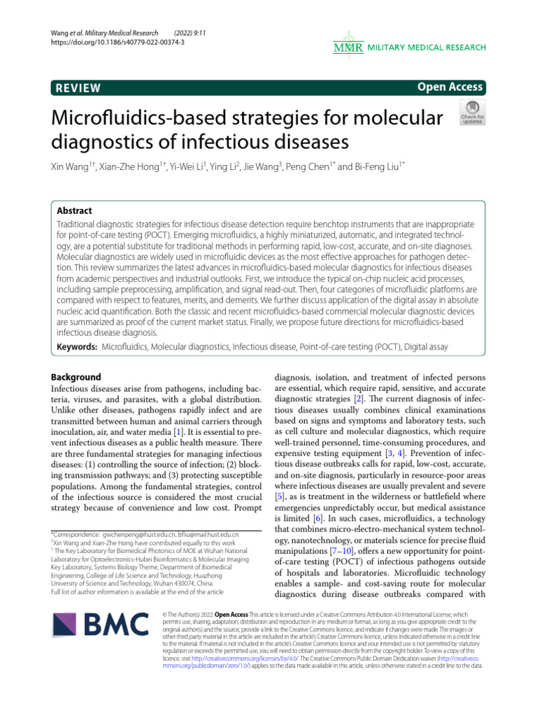 Microfluidics-Based Strategies For Molecular Diagnostics of Infectious ...
