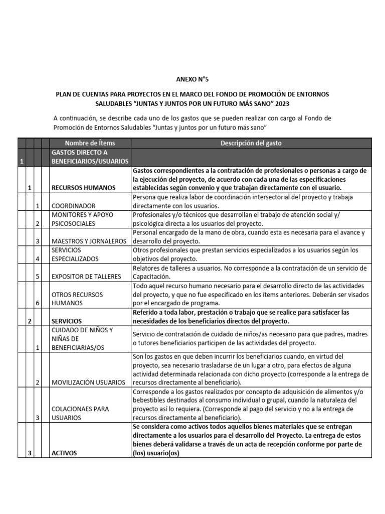 Anexo N°5 Definición de Gastos | PDF | Gestión de recursos humanos | Negocios