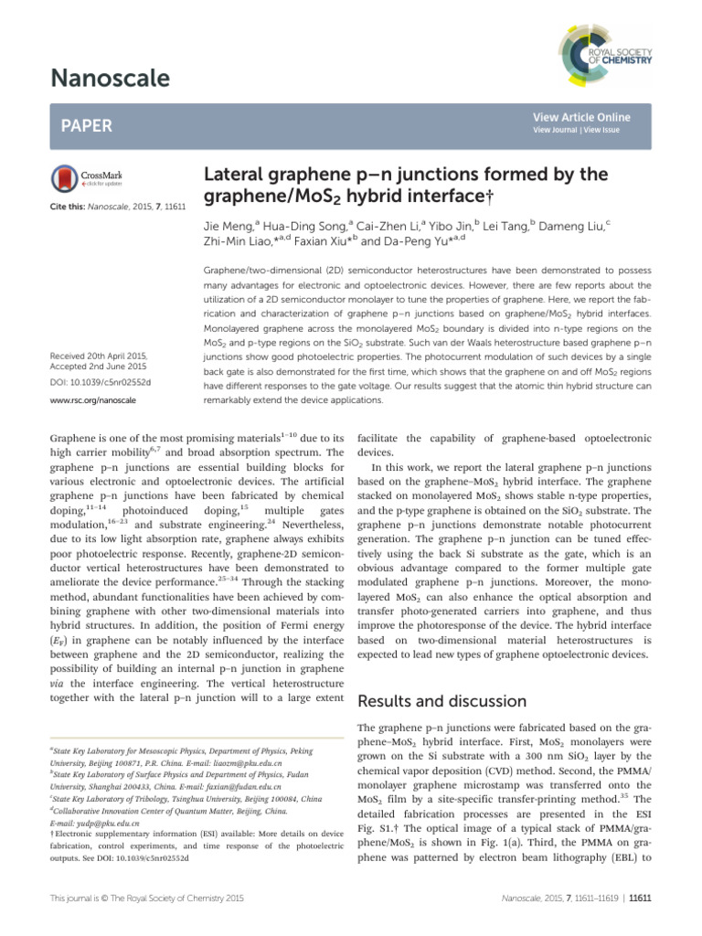 Lateral graphene p–n junctions formed by the | PDF