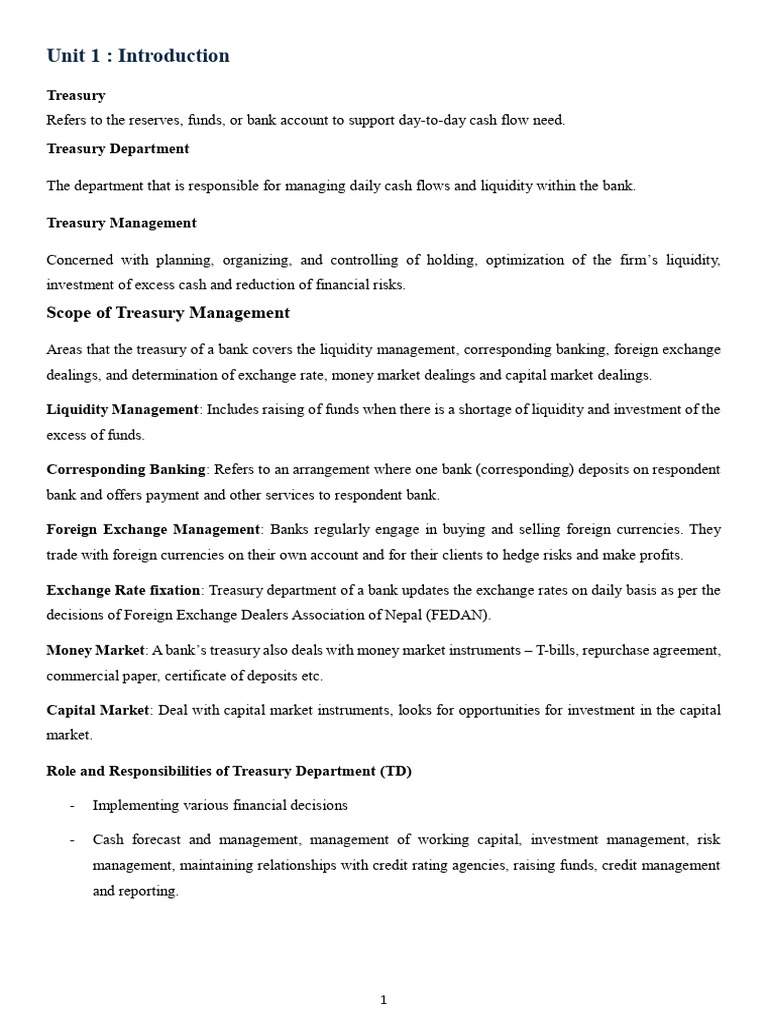 Treasury Management Notes | PDF | Financial Risk | Loans