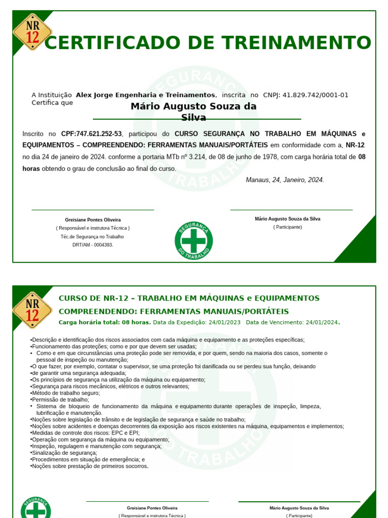 Modelo de Certificado Do Curso de Nr 11 | PDF