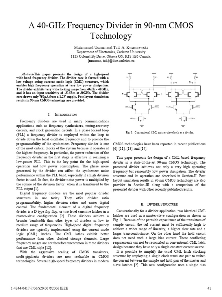 2006 - A 40-GHz Frequency Divider in 90-nm CMOS Technology | PDF