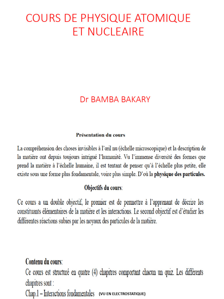 Cours - Physique Atomique Nucleaire - L1 | PDF