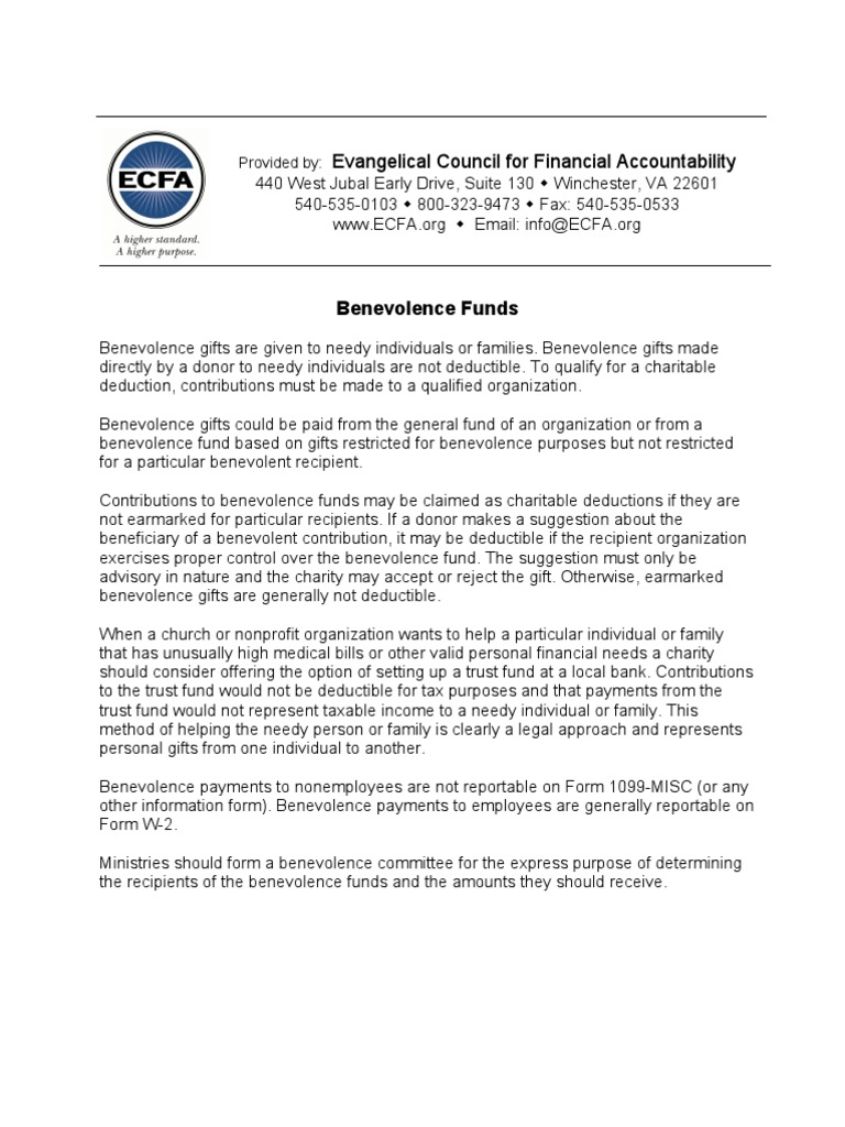 Benevolence Funds | PDF | Tax Deduction | Charitable Organization