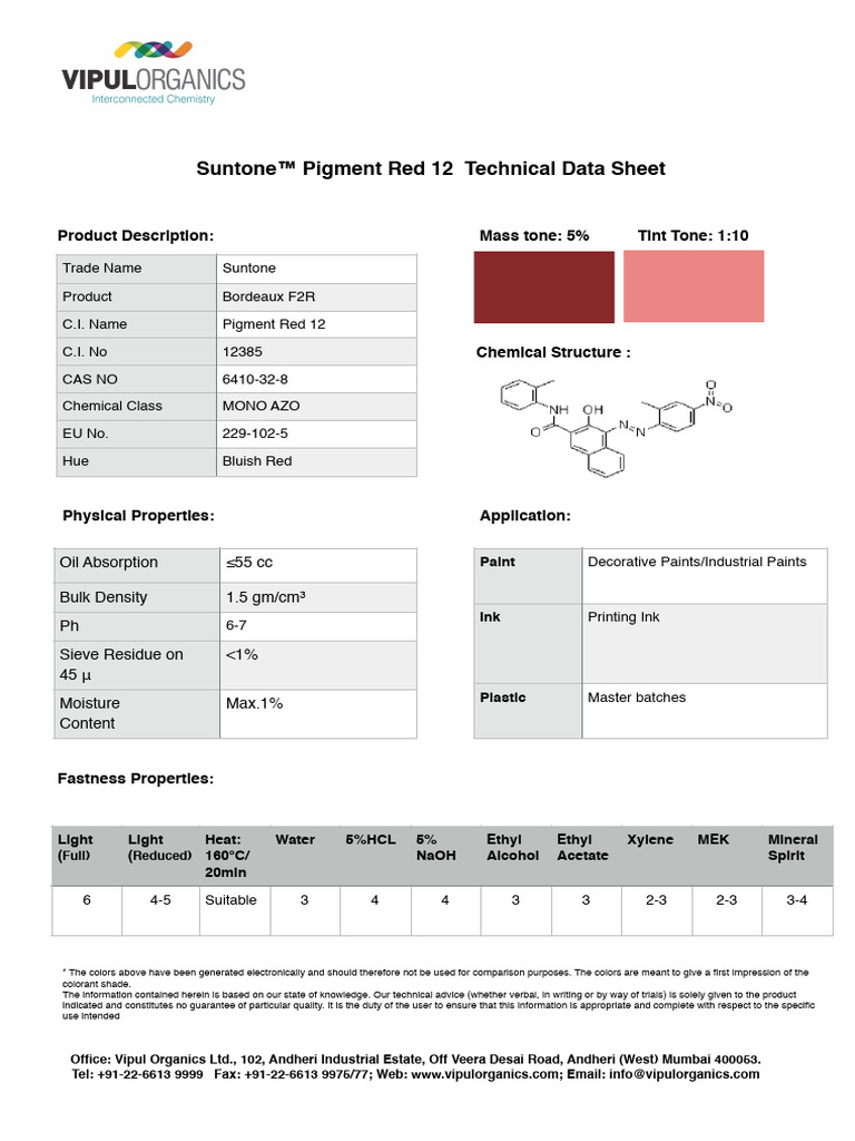 Suntone™ Pigment Red 12 TDS | PDF | Pigment | Visual Perception