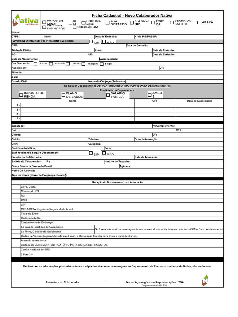 3-Ficha Admissão Novo Colaborador At. 04 04 2023 | PDF