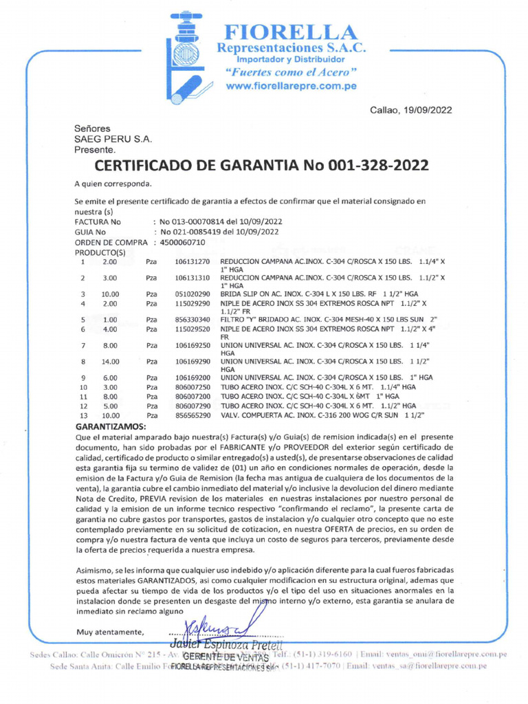 Certificado de Materiales | PDF