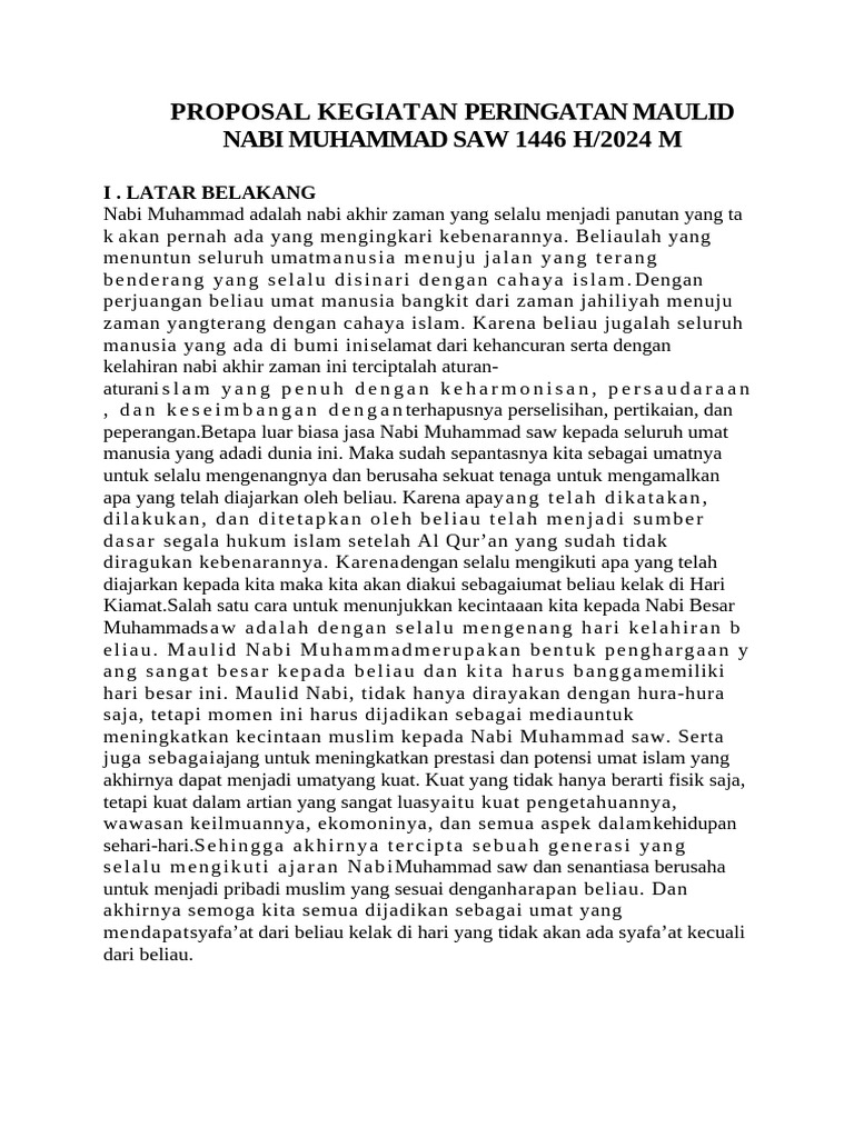 PROPOSAL KEGIATAN PERINGATAN MAULID NABI MUHAMMAD SAW 1446 H | PDF