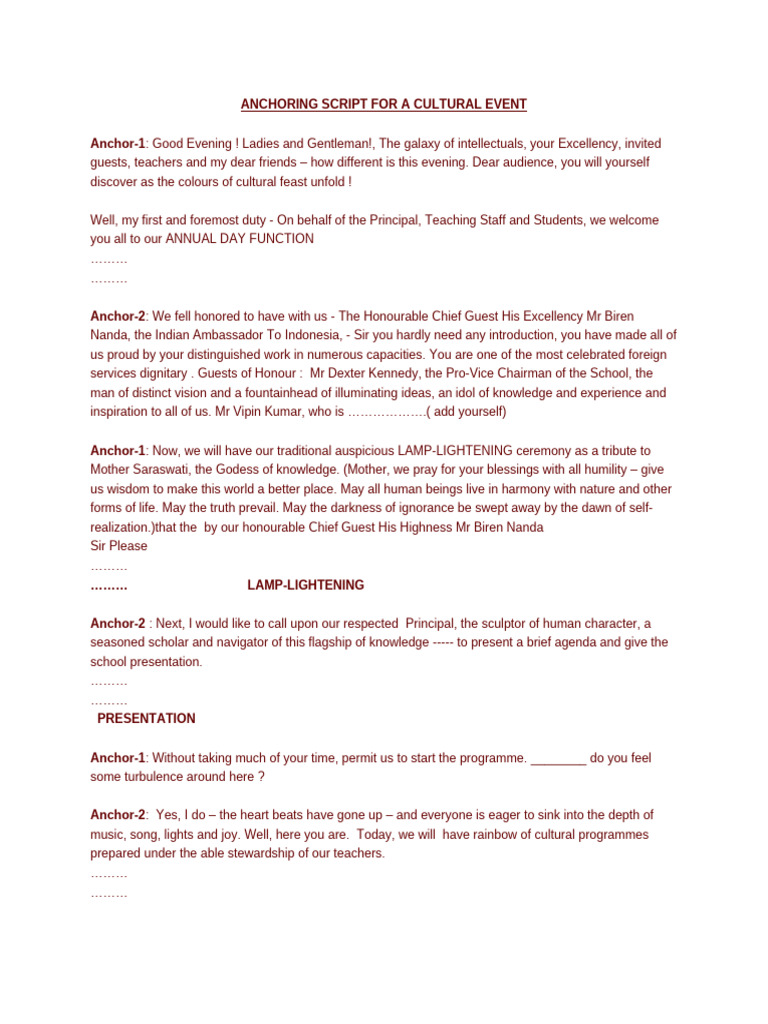 Anchoring Script For A Cultural Event | PDF