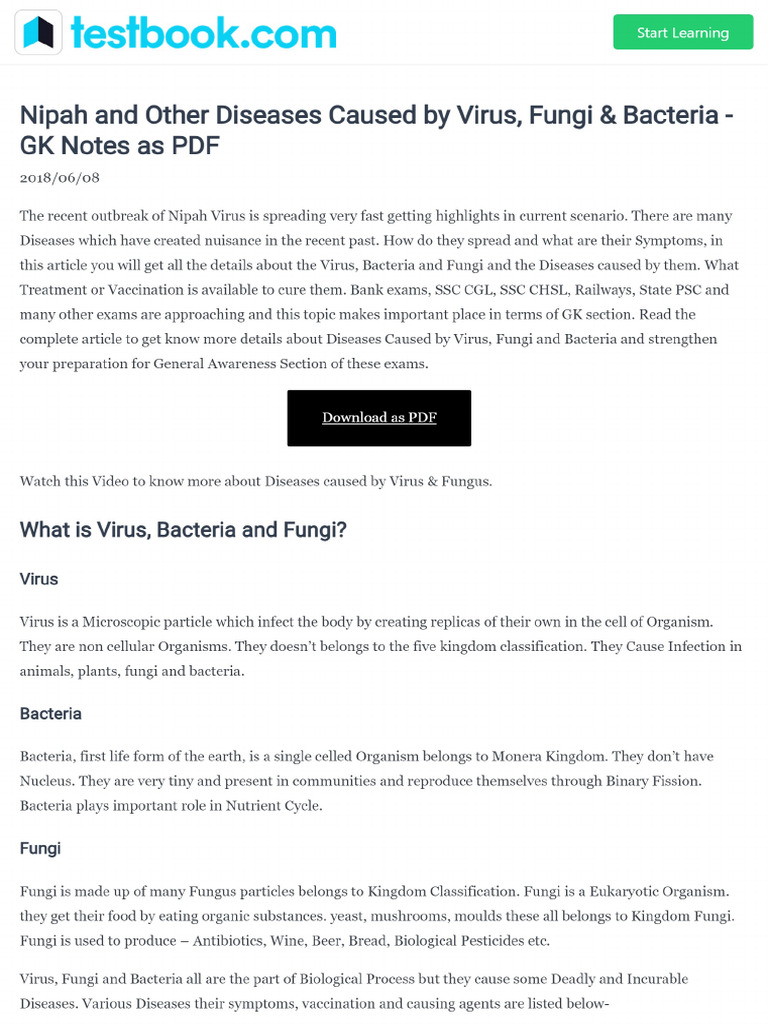 Diseases Caused by Virus GK Notes PDF | PDF