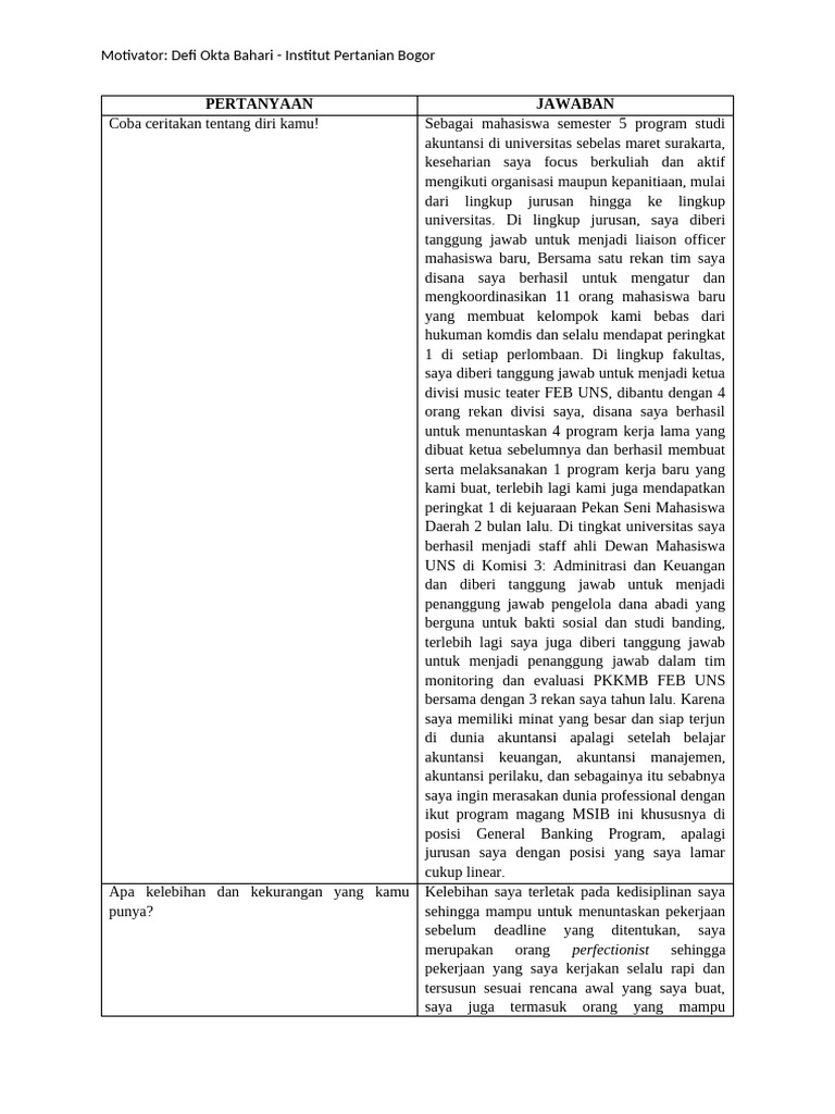 Interview MSIB Mandiri | PDF