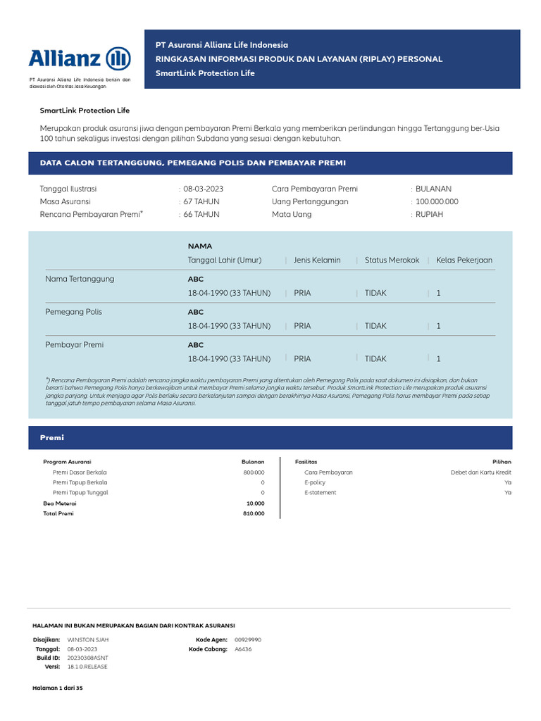 Allianz Illustrasi HSCPP BASE - SLPLF ABC 2023-03-08 23 - 18 - 39 | PDF