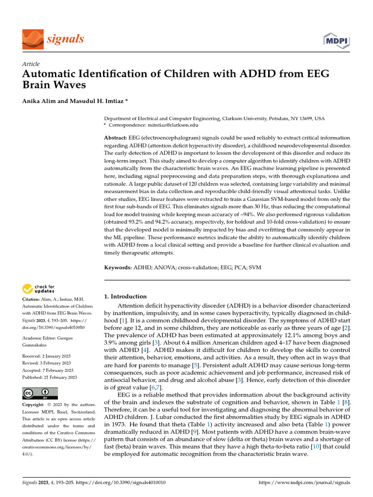 Automatic Identification of Children With ADHD From EEG Brain Waves | PDF
