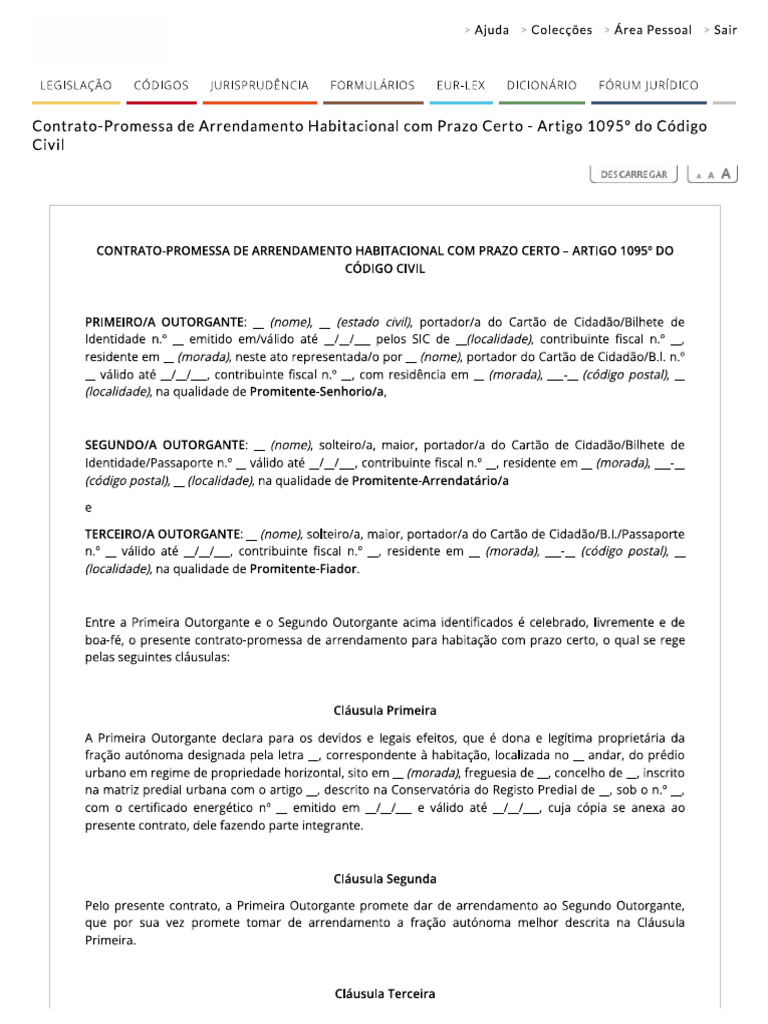 Contrato-Promessa de Arrendamento Habitacional Com Prazo Certo - Artigo 1095º Do Código Civil | PDF