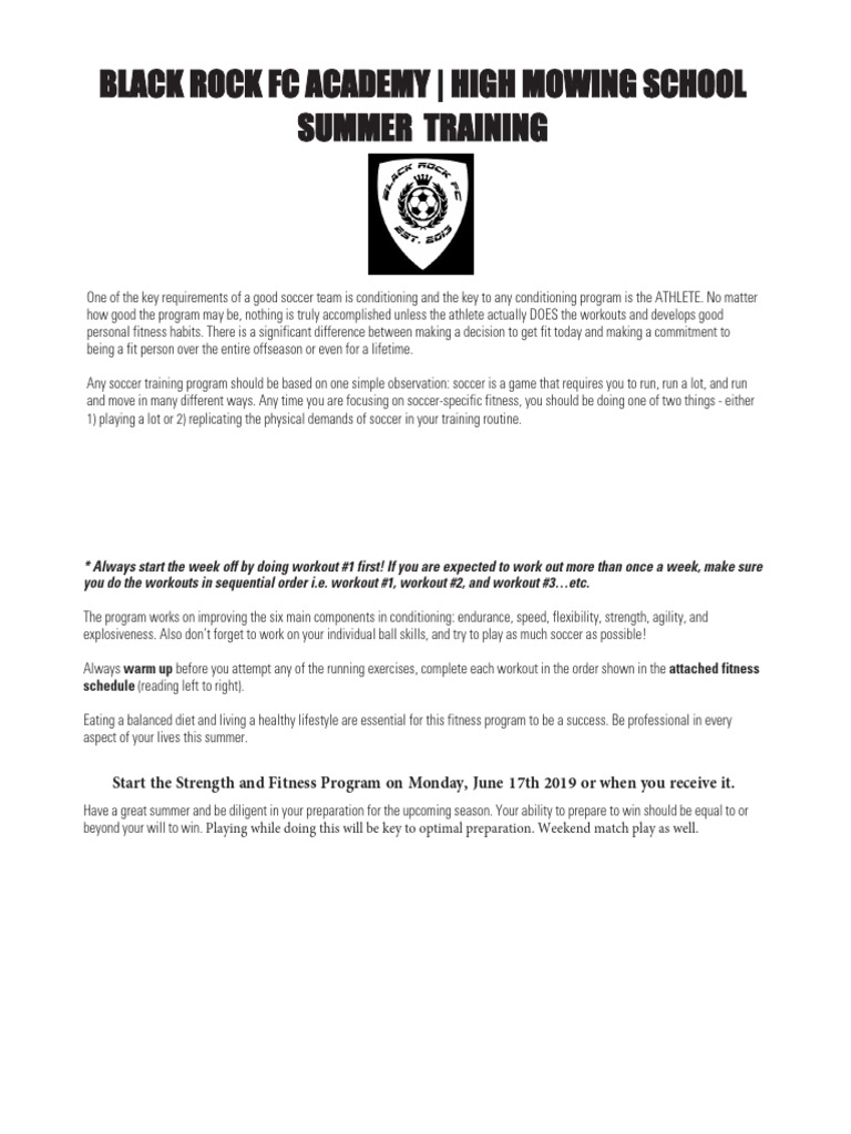 Black Rock FC High Mowing School Summer Training Program | PDF
