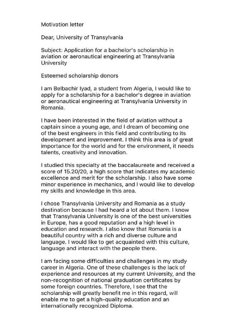 Motivation Letter | PDF