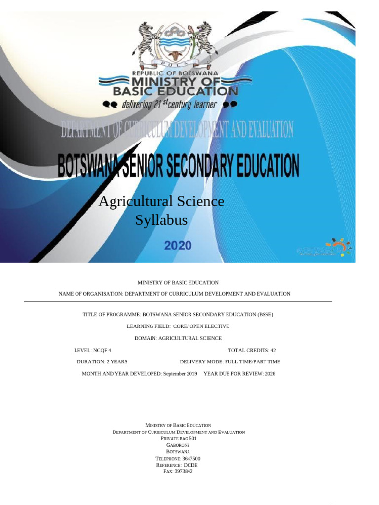 Agricultural Science Syllabus - FINAL August 2023 | PDF