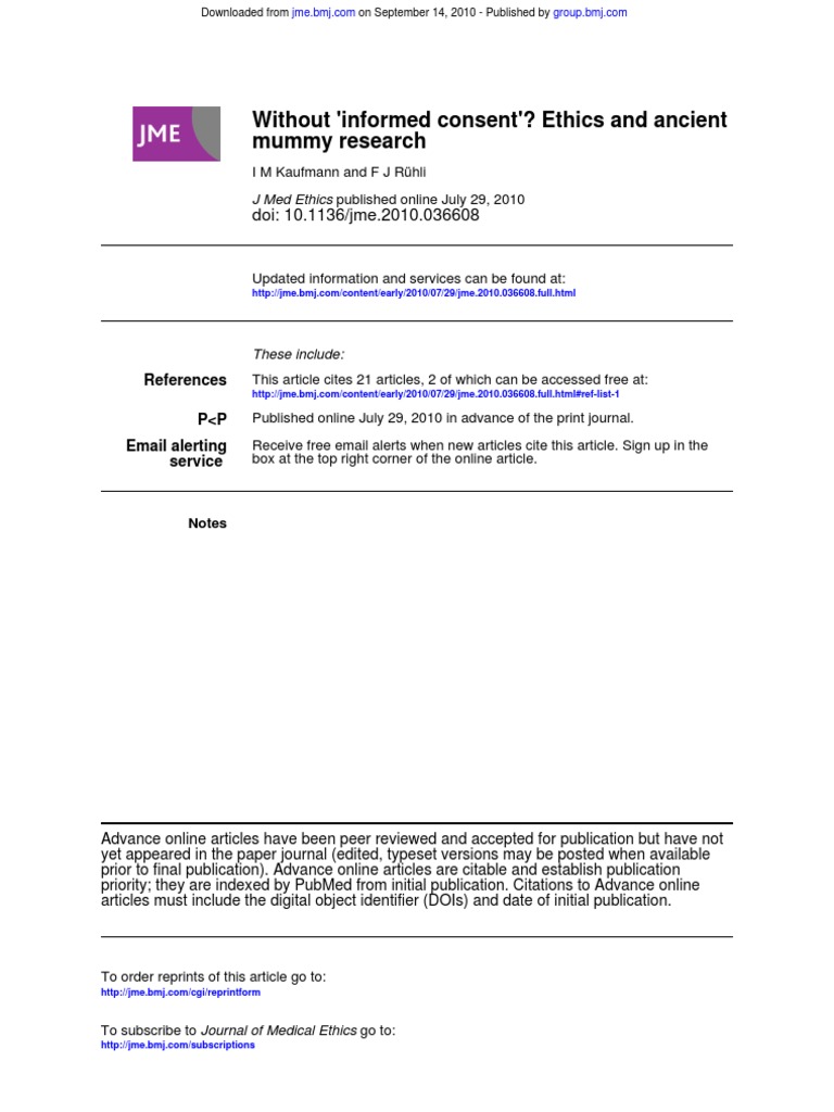 Mummy Research Without 'Informed Consent'? Ethics and Ancient | PDF ...