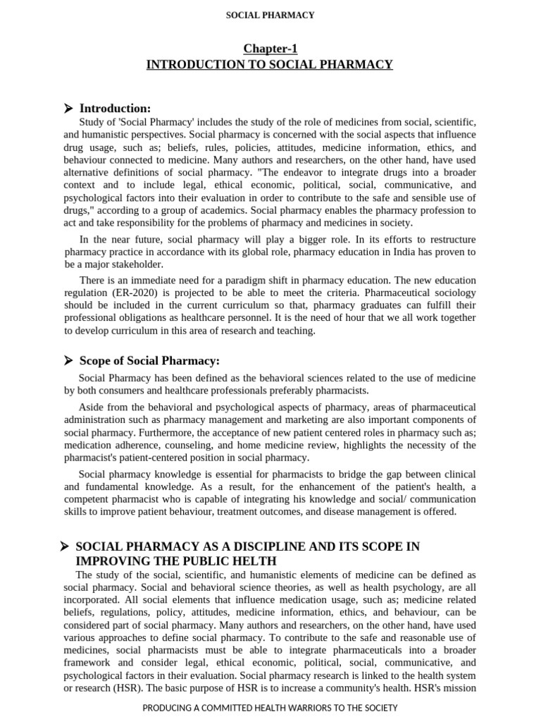 SOCIAL PHARMACY - D. PHARM-1st Year Book | PDF | Pharmacy | Health Care
