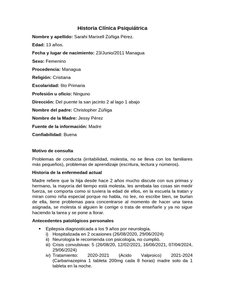 Historia Clínica Psiquiátrica | PDF