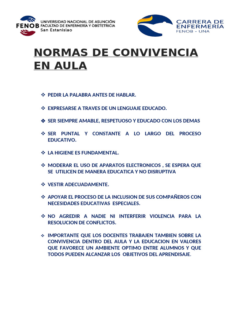 Normas de Convivencia en Aula | PDF