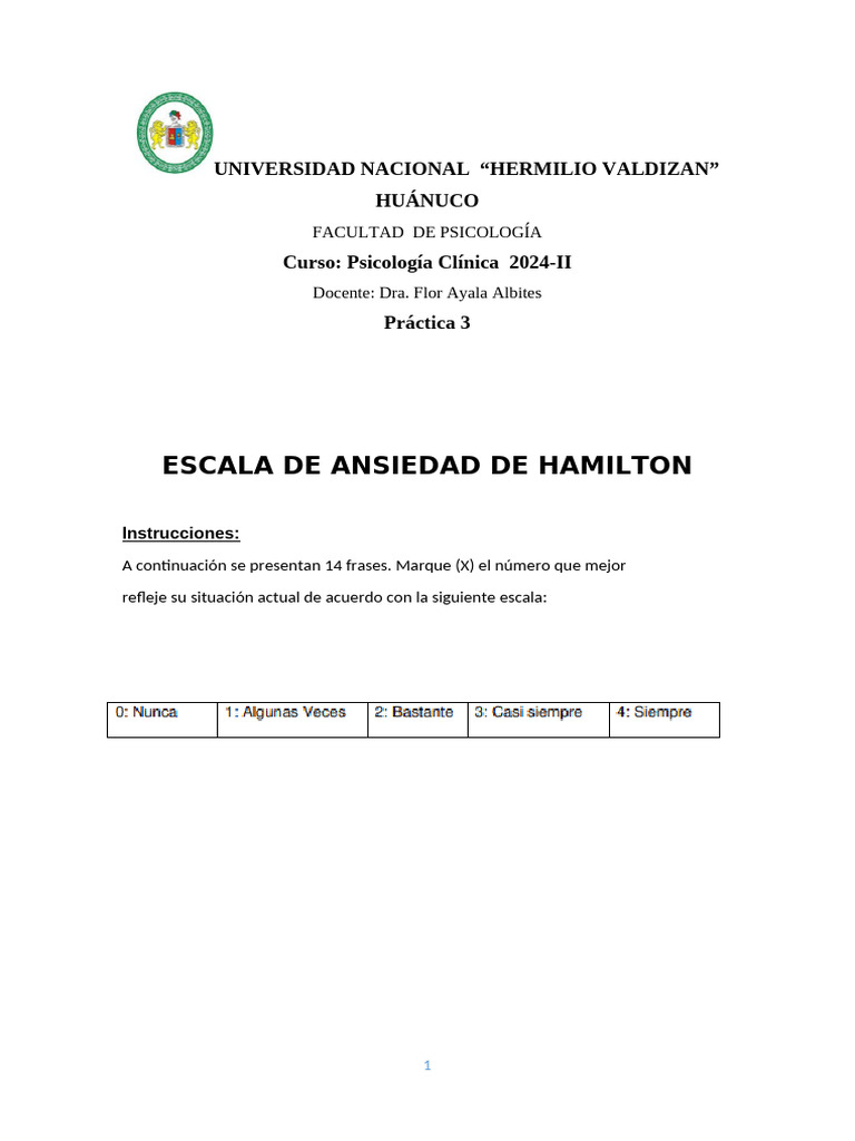 Test de Hamilton | PDF