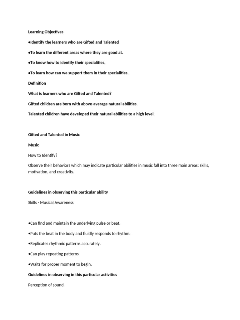 Learners Who Are Gifted and Talented in Music and Visual Arts | PDF