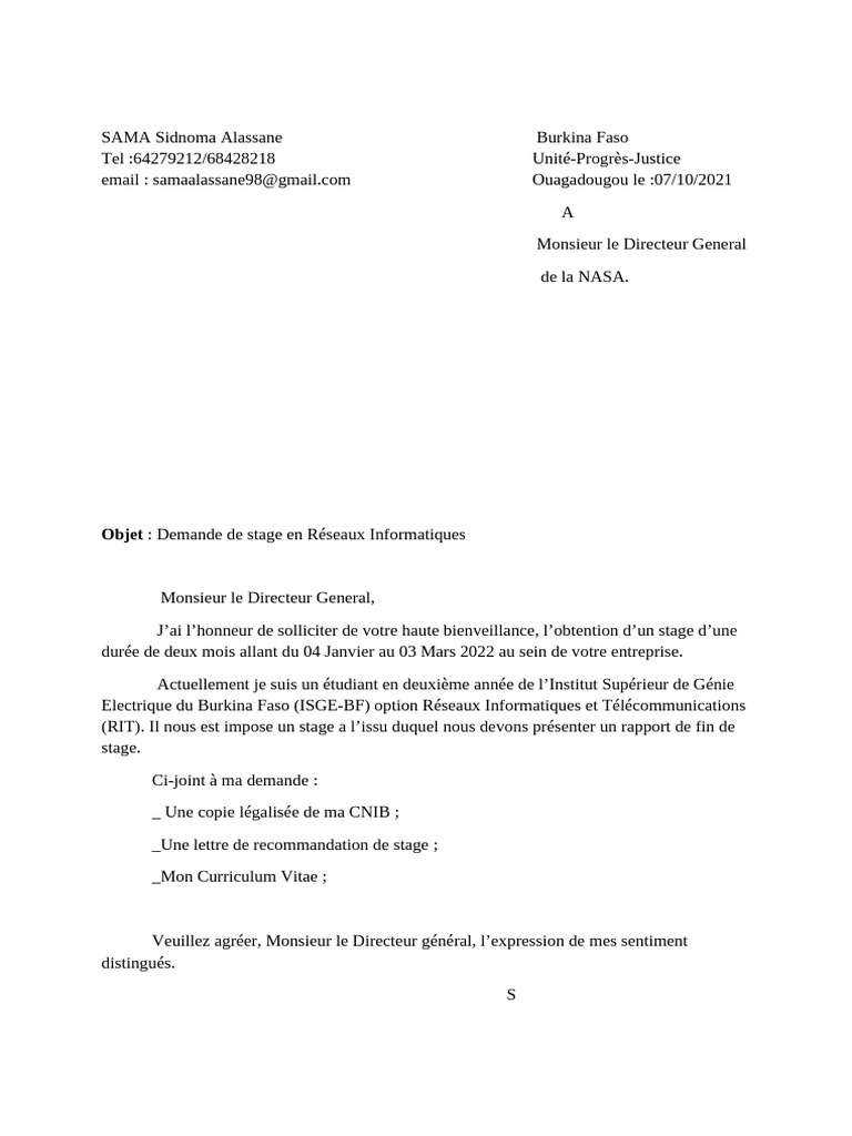 Demande de Stage | PDF