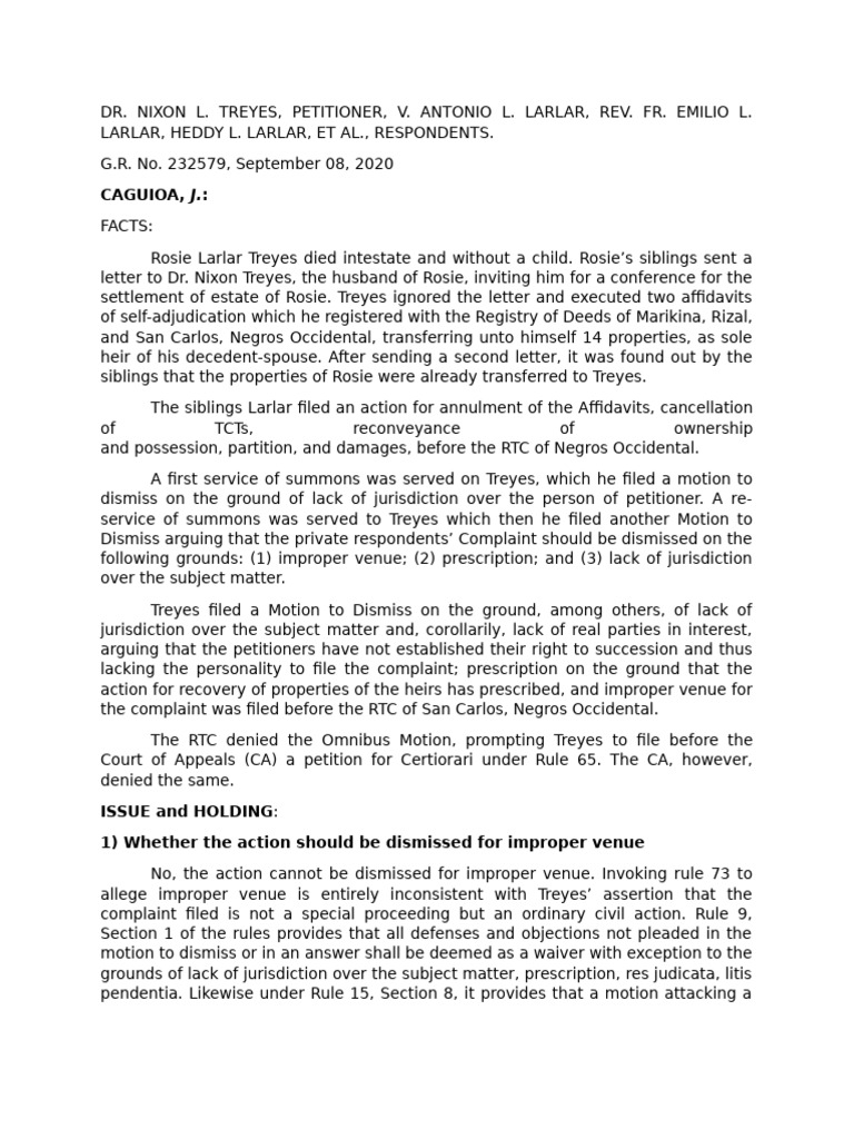 Treyes V Larlar | PDF