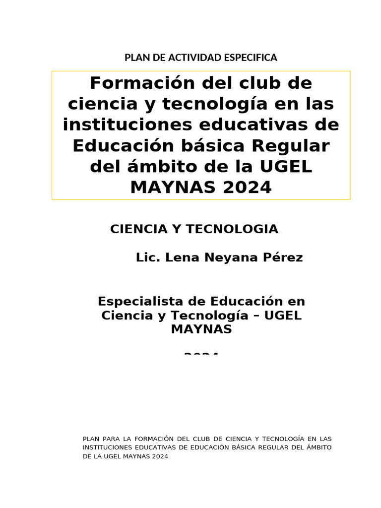 ACTIVIDAD ESPECIFICA CLUB DE CyT | PDF