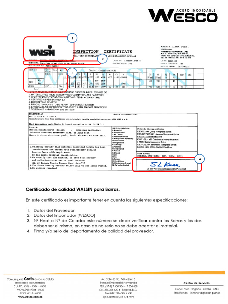 Certificado Calidad Toyota Barras Wesco | PDF