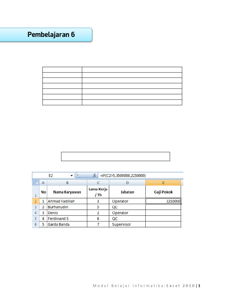 Modul Belajar Pembelajaran 6 Excel 2010 | PDF