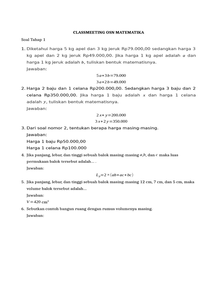 Soal Classmeeting OSN Matematika | PDF