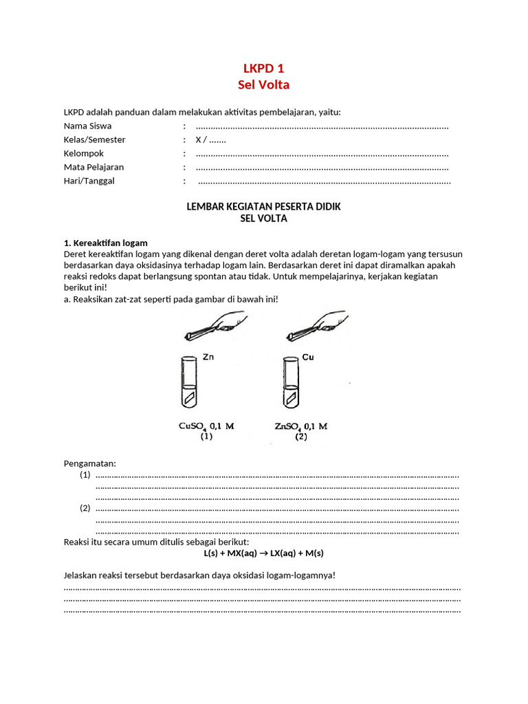 LKPD XII Sel Volta | PDF