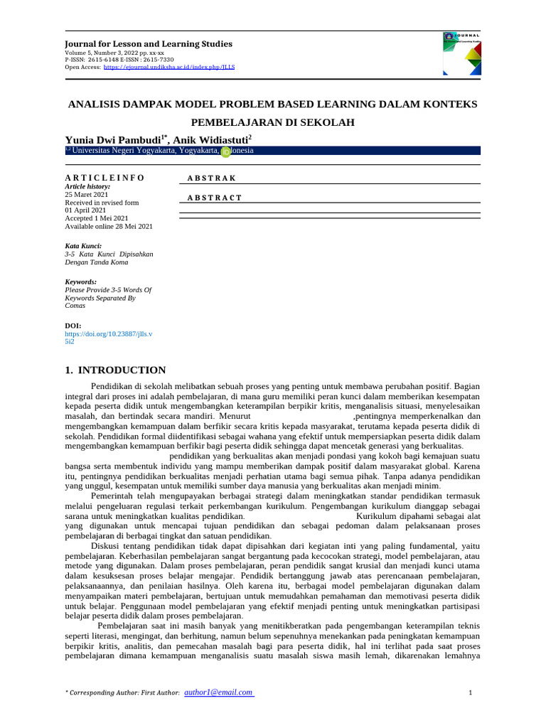 REVISI 1 - Yunia Dwi Pambudi - Analisis Dampak Model PBL Dalam Konteks Pembelajaran Di Sekolah ...
