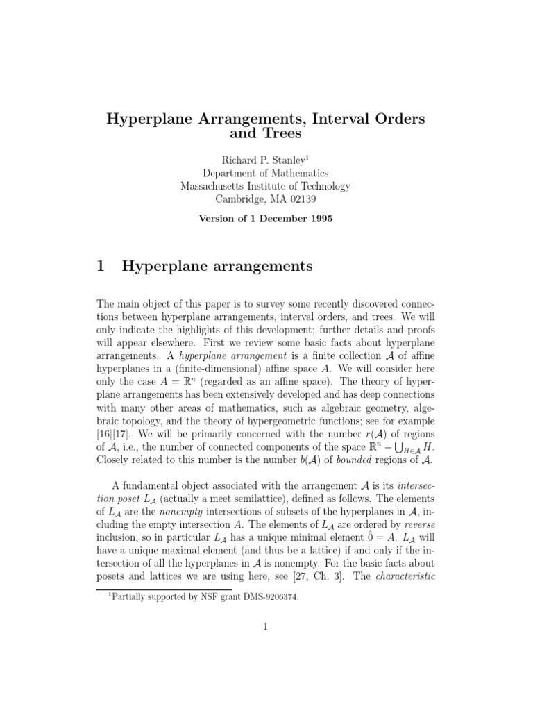 Hyperplane Arrangements, Interval Orders and Trees: Version of 1 December 1995 | PDF