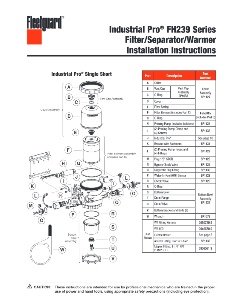 Fleetguard Industrial Pro FH23903 Installation Instructions Manual ...