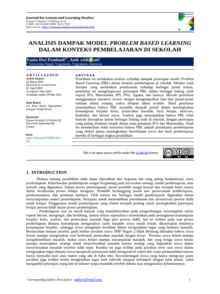REVISI 2 - Yunia Dwi Pambudi - Analisis Dampak Model Problem Based Learning Dalam Konteks ...