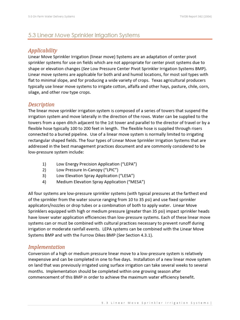 Applicability: 5.3 Linear Move Sprinkler Irrigation Systems | PDF
