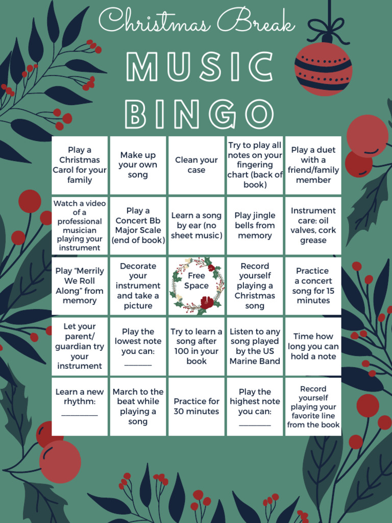 Band Holiday Bingo Card | PDF