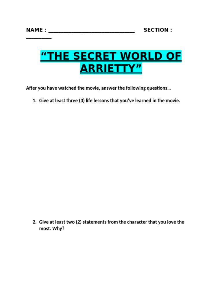 Arrietty Activity Sheet | PDF