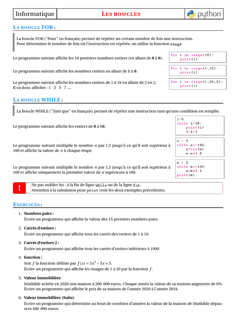 Activite Boucles Python | PDF