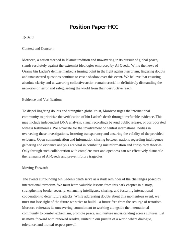 Position Paper-HCC | PDF | Osama Bin Laden | Al Qaeda