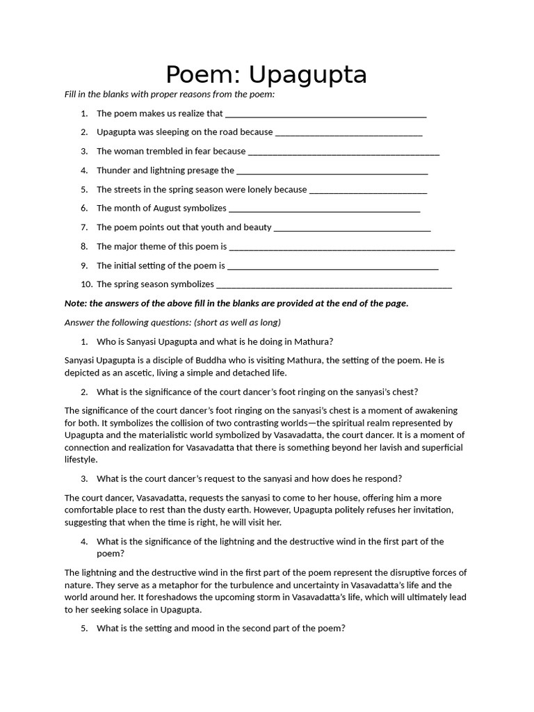 Upagupta Poem Notes | PDF