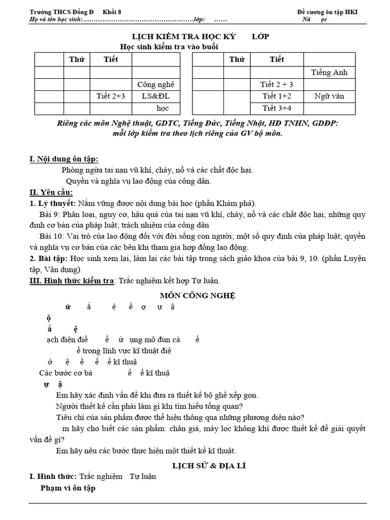 TH Đề Cương Ôn Tập HKII - Khối 8 (23-24) | PDF