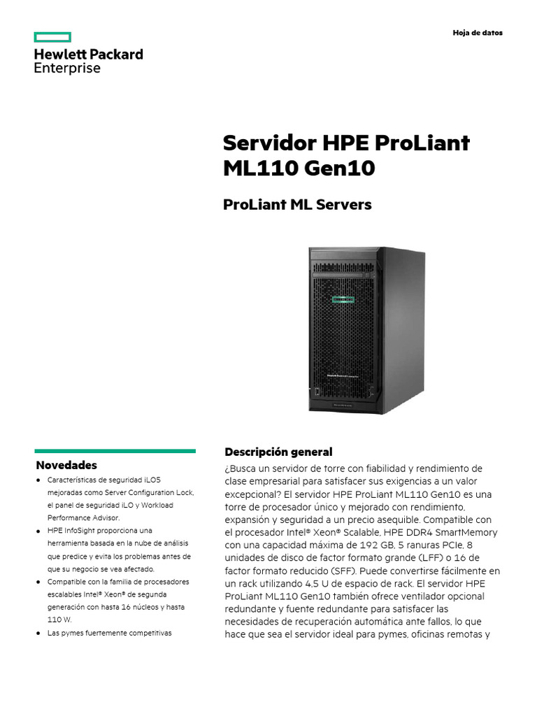Servidor HPE ProLiant ML110 Gen10 - Compressed | PDF