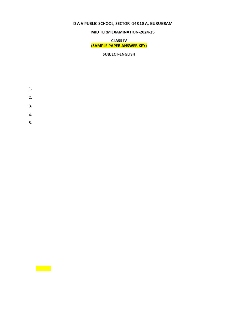 English Sample paper Answer Key 2024 | PDF