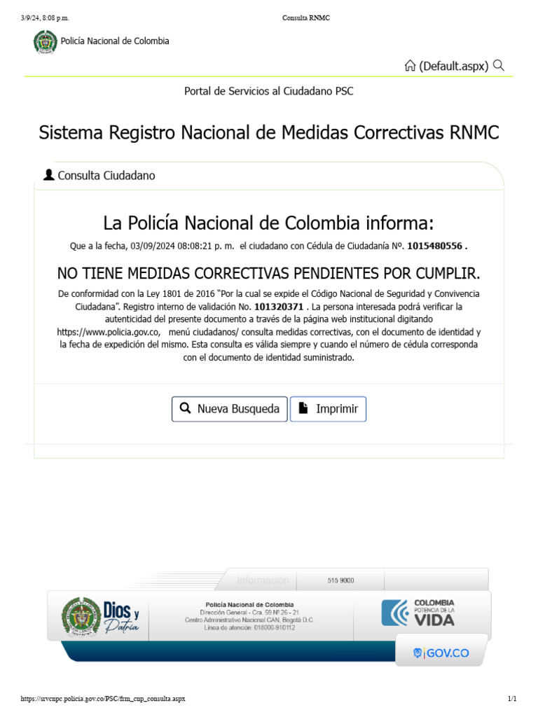 Certificado de Consulta en El Sistema Registro Nacional de Medidas ...
