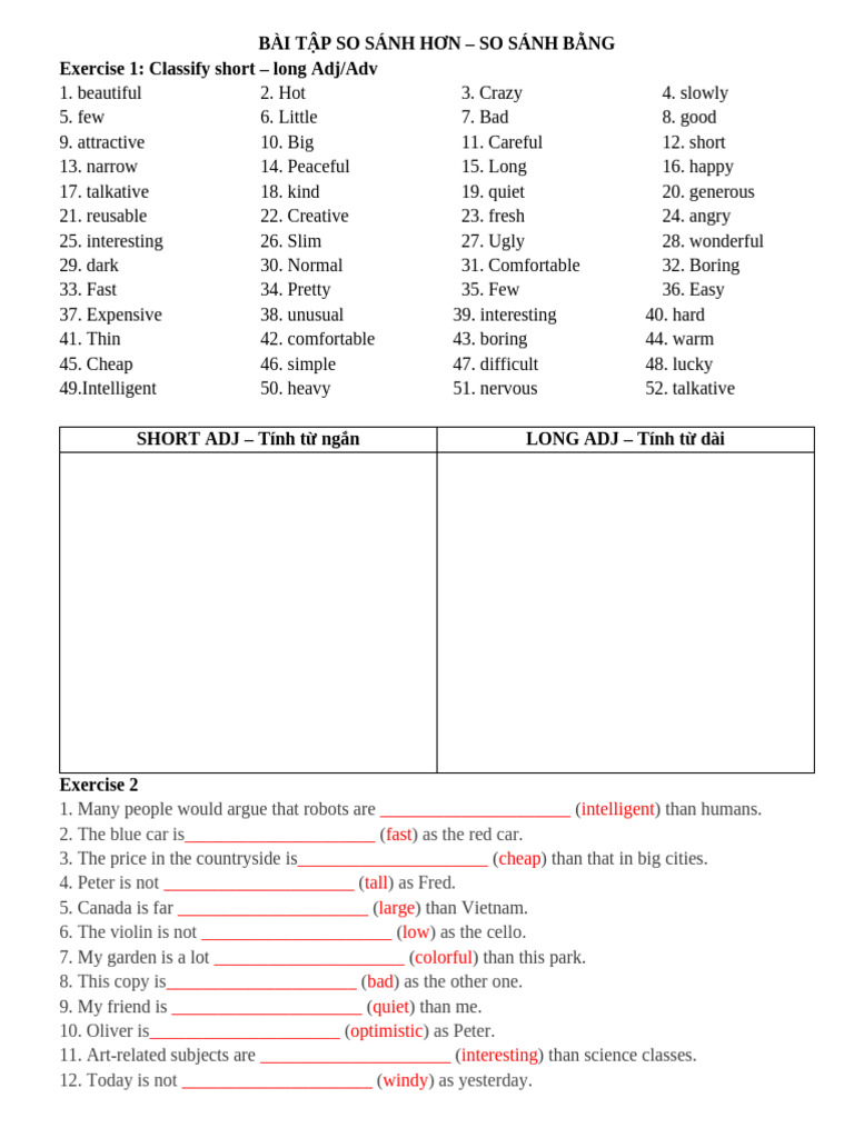 BT SO SÁNH HƠN-SO SÁNH BẰNG | PDF