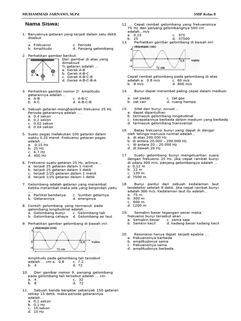 379140273-Soal-Getaran-Dan-Gelombang-Kelas-8 | PDF